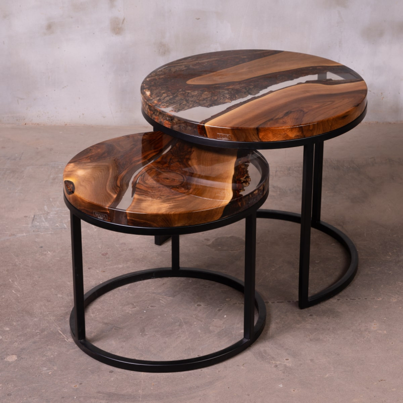 Unique Handmade Wallnut and Glass Coffee Tables - Cosmos - Custom Home Art