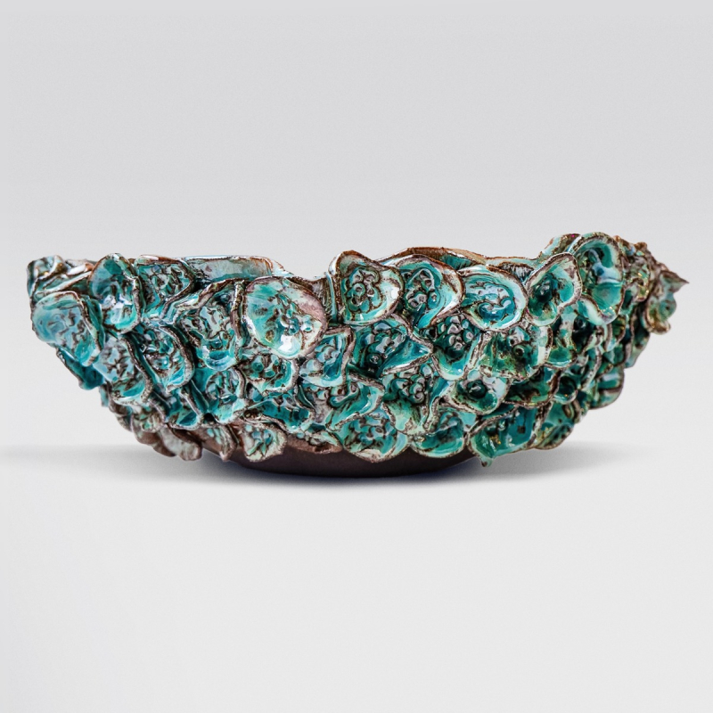 Unique Ceramic Art Large Bowl "TURQUOISE FLOWER" - Custom Home Art