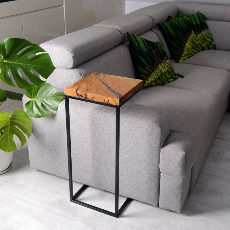 Unique Handmade Oak and Resin Side Table - Clarus - Custom Home Art